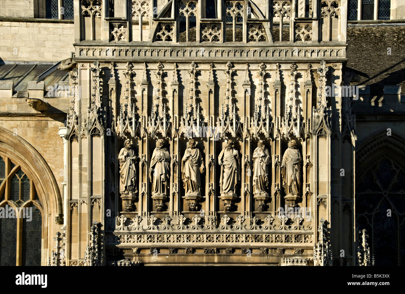 Above the portico, Gloucester Cathedral, Gloucester, England Stock ...