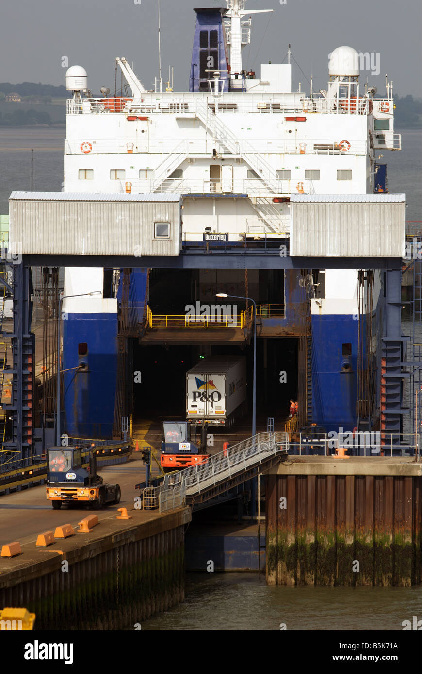 Stena Line Ro-Ro lorry ferry loading cargo at Harwich International ...