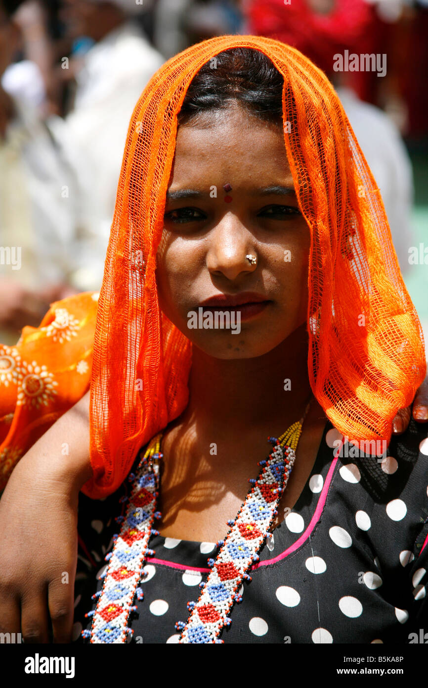 May 2008 Pushkar India Portrait of young woman during traditional ...