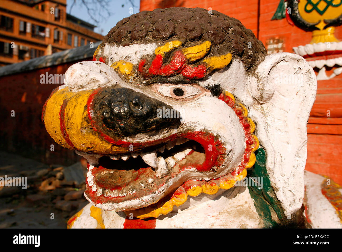 Dragon head at the entrance of temple on durbar square in Kathmandu ...