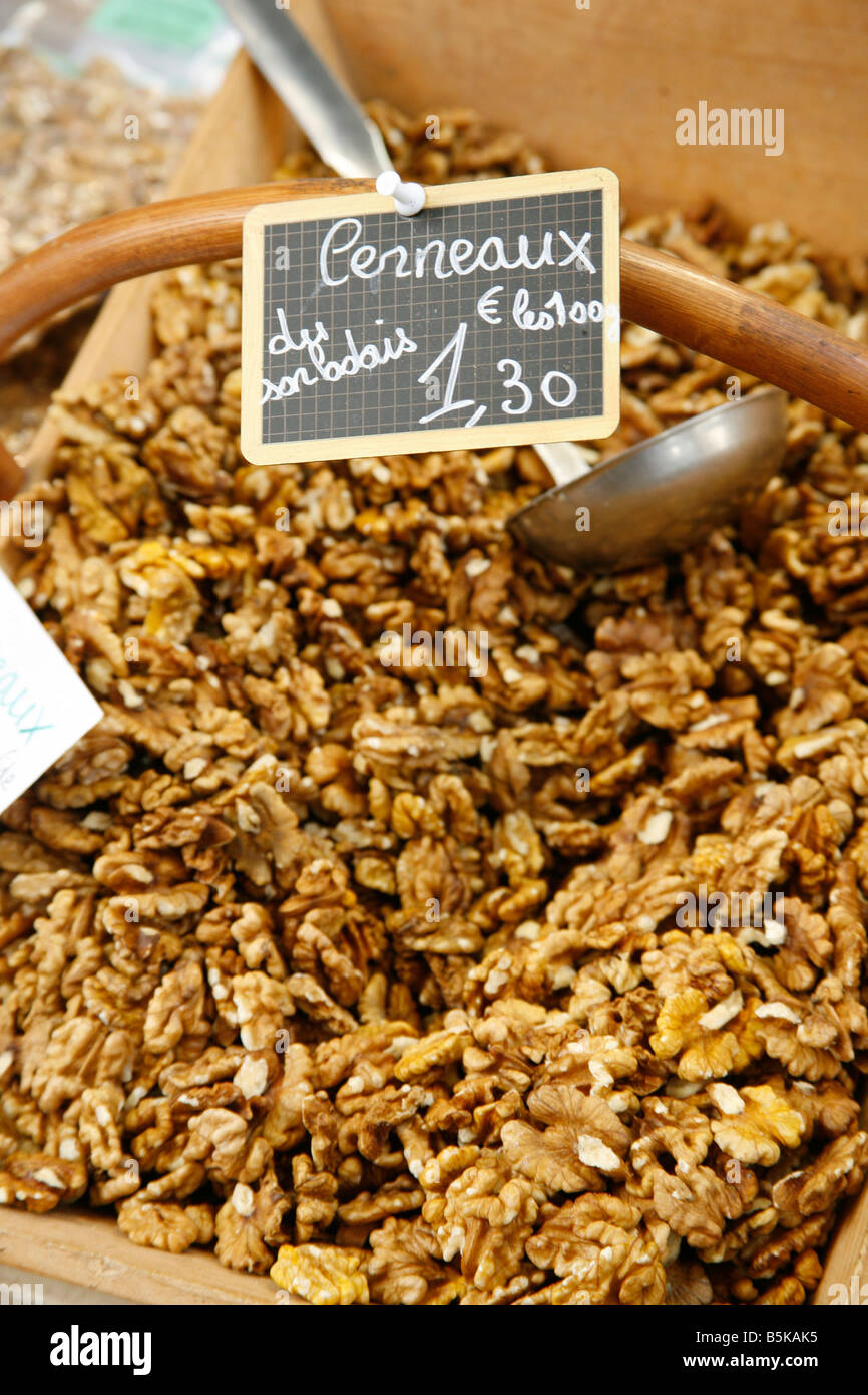 Walnut display in market in the south of france Stock Photo - Alamy