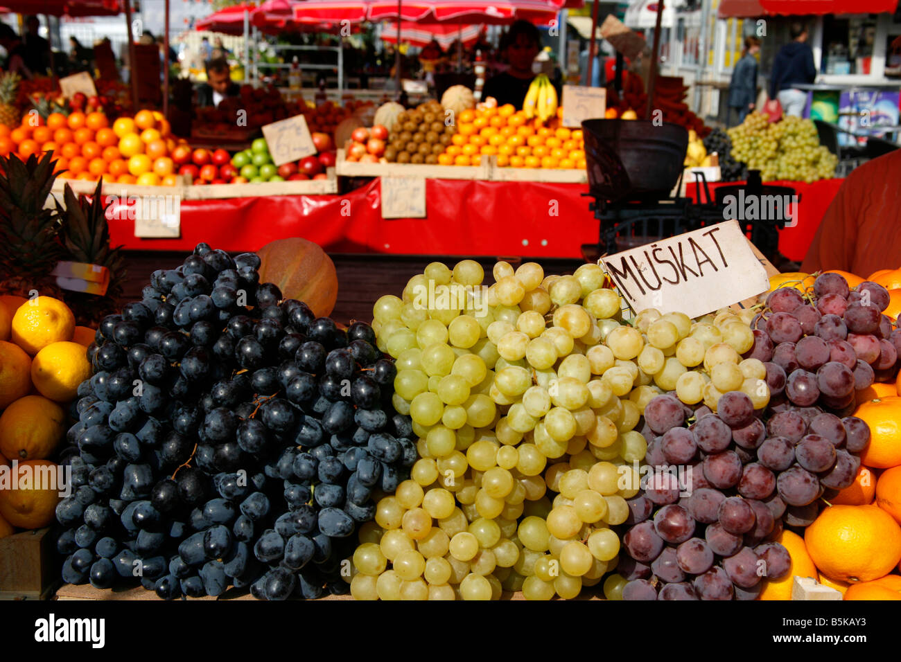Display of fresh colourful grapes on market in Europe Stock Photo - Alamy