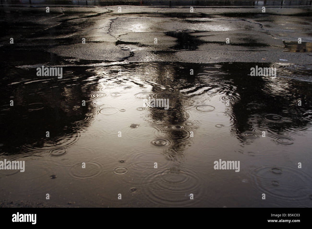 lots rain drops falling in water puddle in street Stock Photo - Alamy