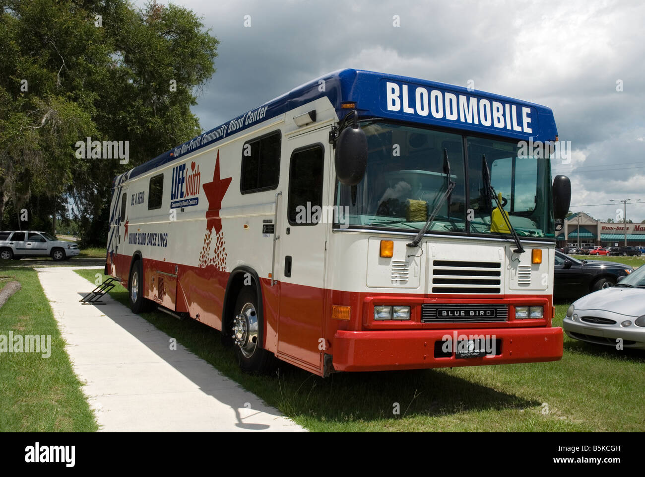 Bloodmobile stops at a local church for blood donations Stock Photo - Alamy