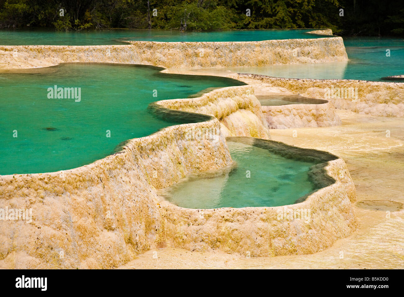 Five Colour Pool travertine calcite terrace in Huanglong Sichuan ...