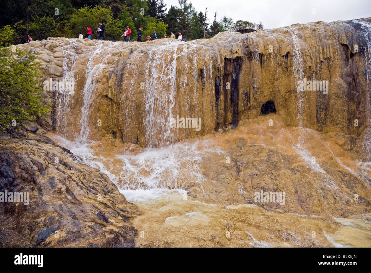 Travertine calcified Golden Flying Waterfall in Huanglong Sichuan ...