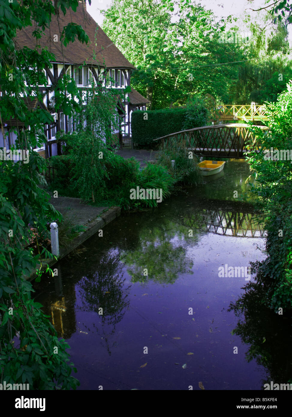 Timber framed building at water's edge. Bourne End, Buckinghamshire ...