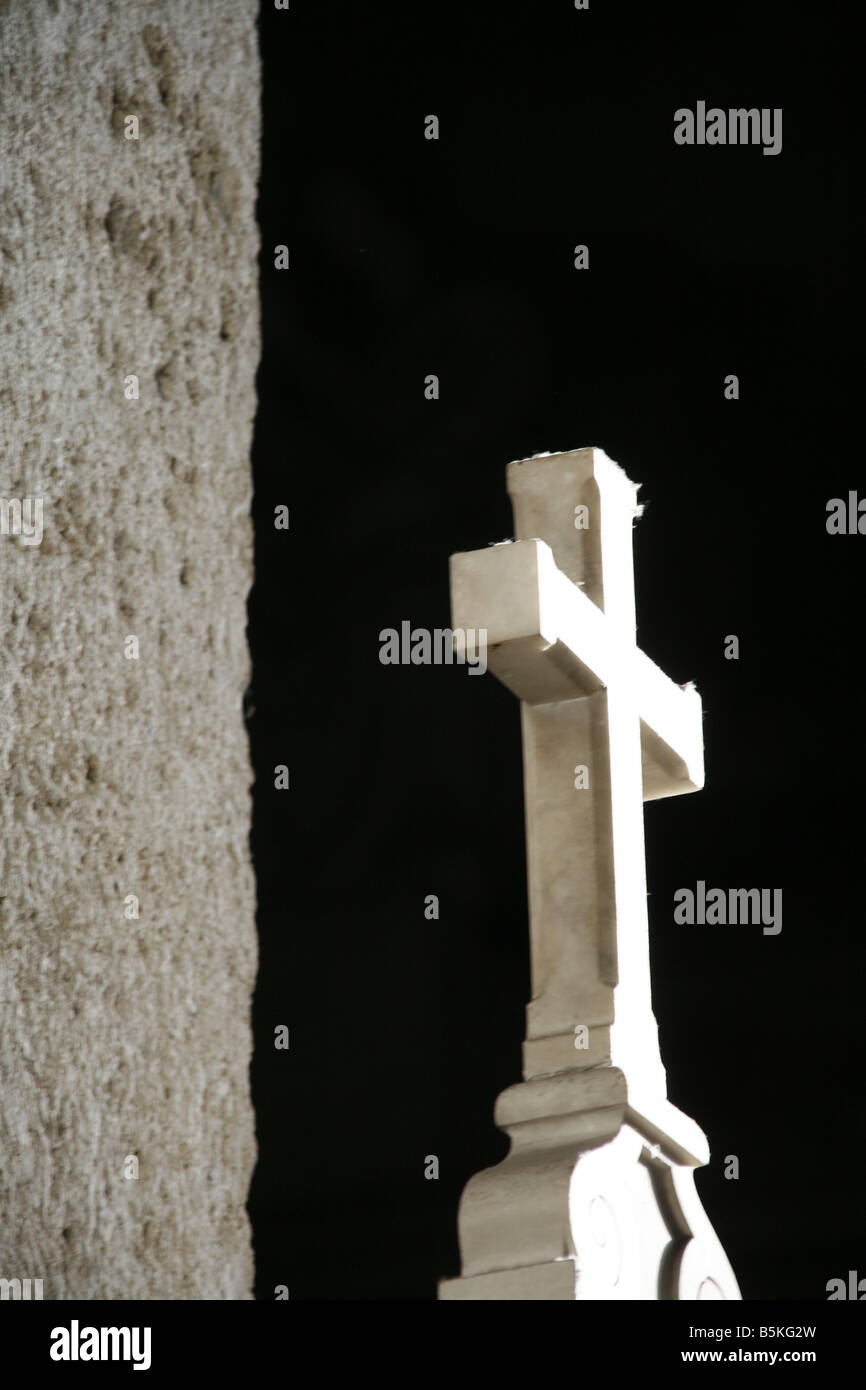 one marble stone cross inside church in rome italy Stock Photo - Alamy