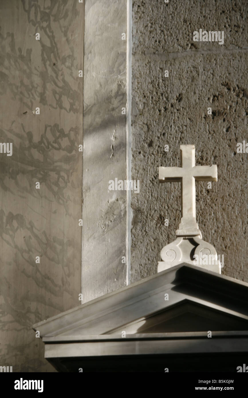 one marble stone cross inside church in rome italy Stock Photo - Alamy