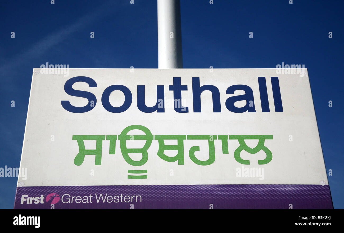 Bilingual sign on Southall station London Stock Photo - Alamy