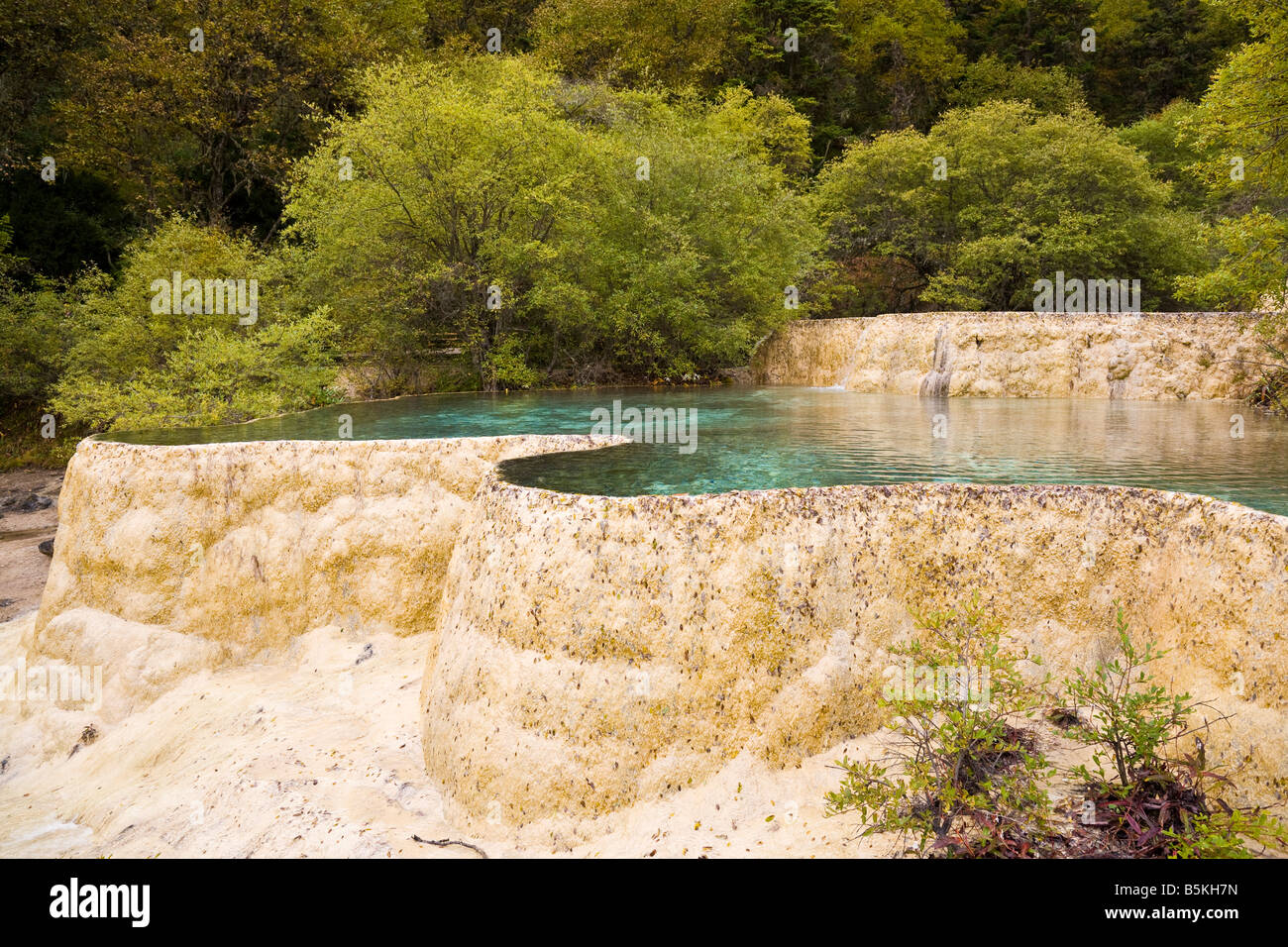 Five Colour Pool travertine calcite terrace in Huanglong Sichuan ...
