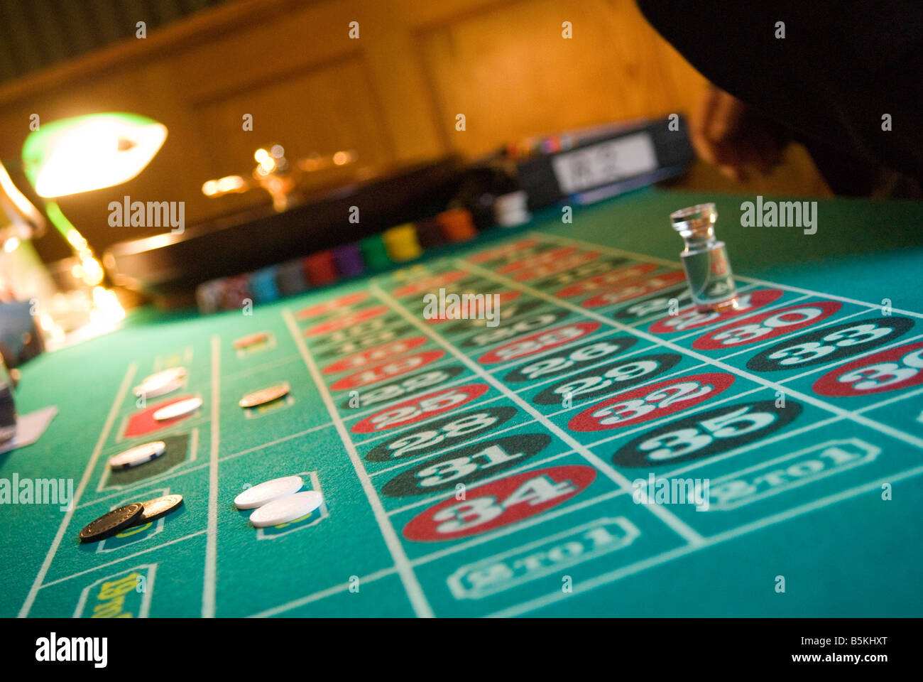 Roulette table with chips placed as bets Stock Photo - Alamy