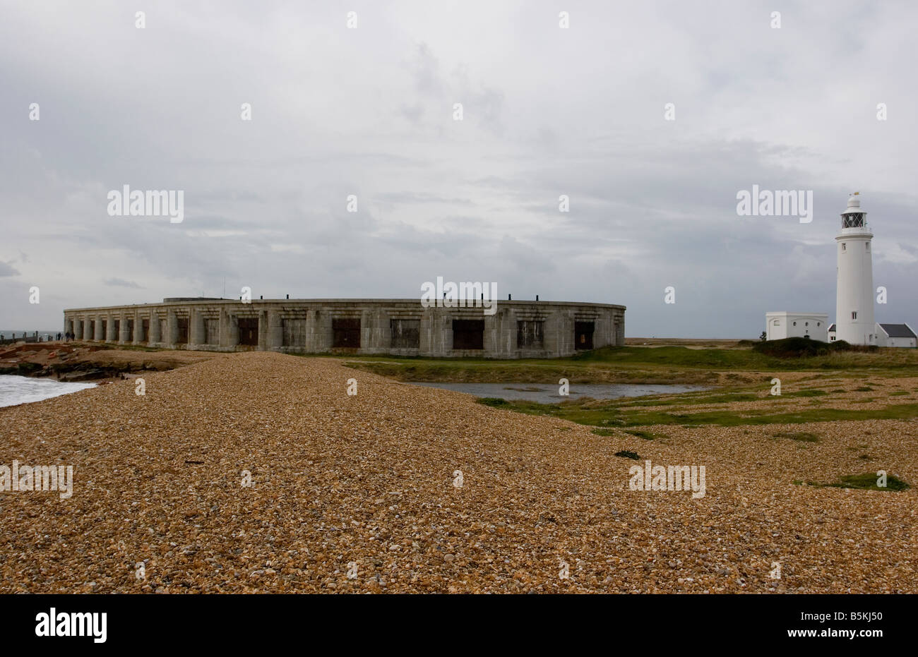 Hurst Castle and Lighthouse on a shingle spit at the mouth of the ...