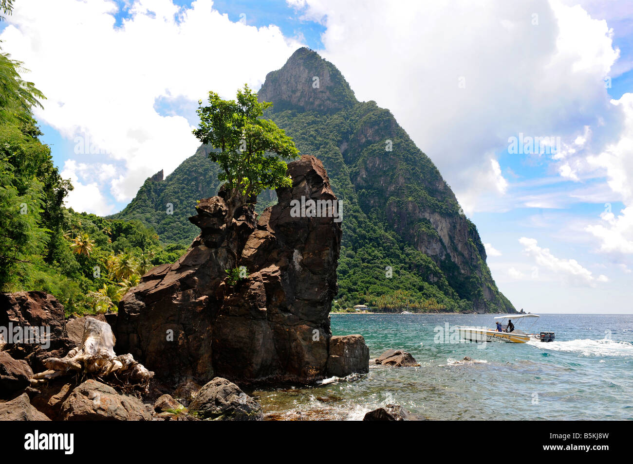 A VIEW OF THE MOUNTAIN PETIT PITON FROM A BEACH NEAR SOUFRIERE ST LUCIA ...