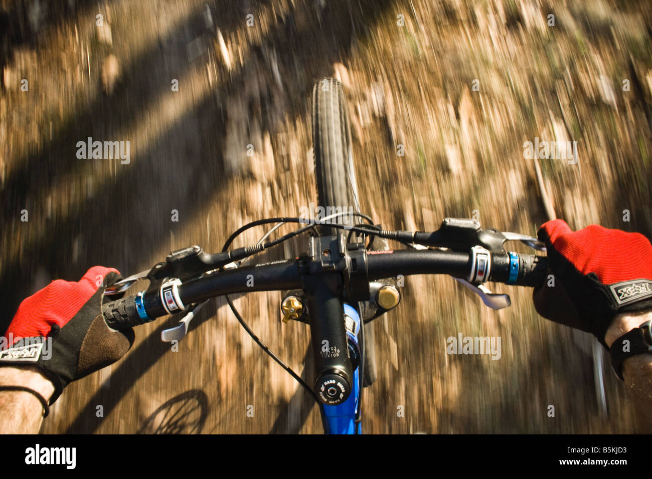 Cyclist view of riding a bicycle on trails Stock Photo - Alamy
