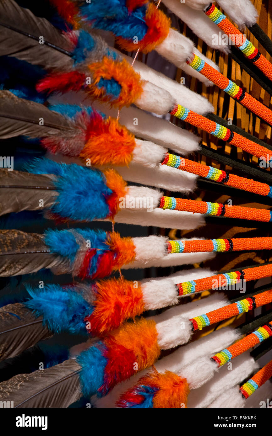 A close up shot of the colourful details on the back on an Native ...
