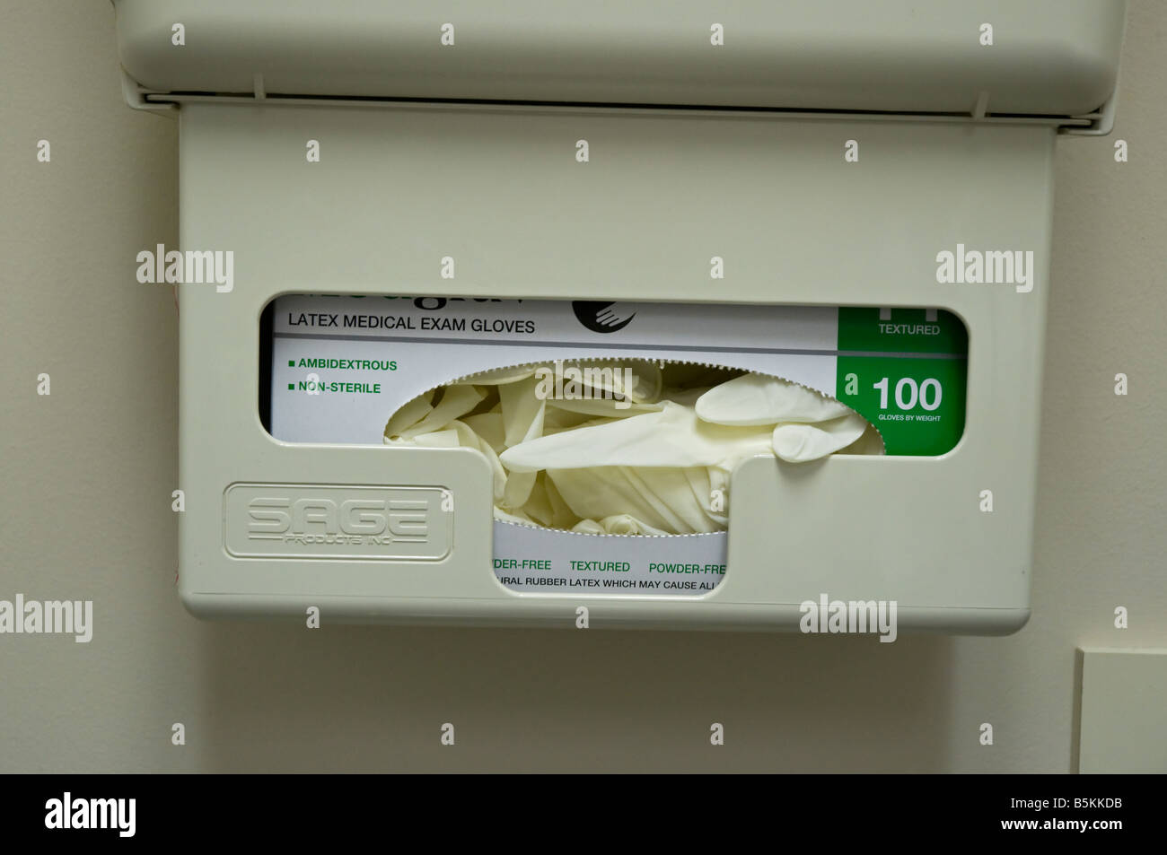 container for box of disposable medical latex exam gloves in medical ...