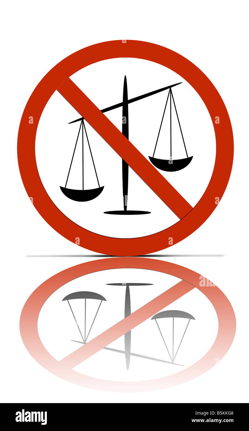a no justice allowed symbol over white with reflections Stock Photo - Alamy