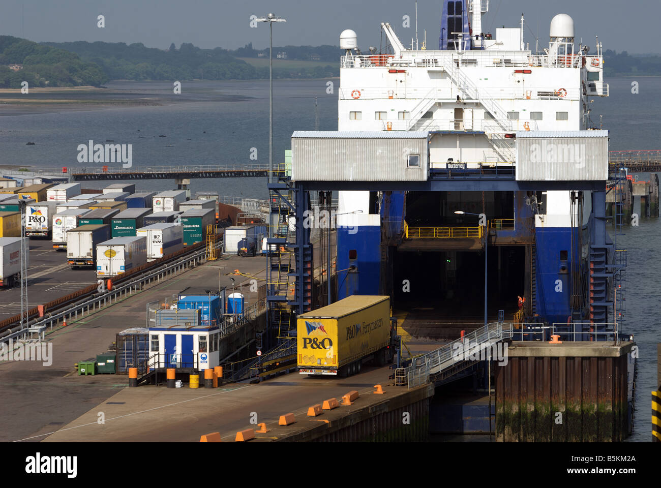 Stena Line Ro-Ro lorry ferry loading cargo at Harwich International ...