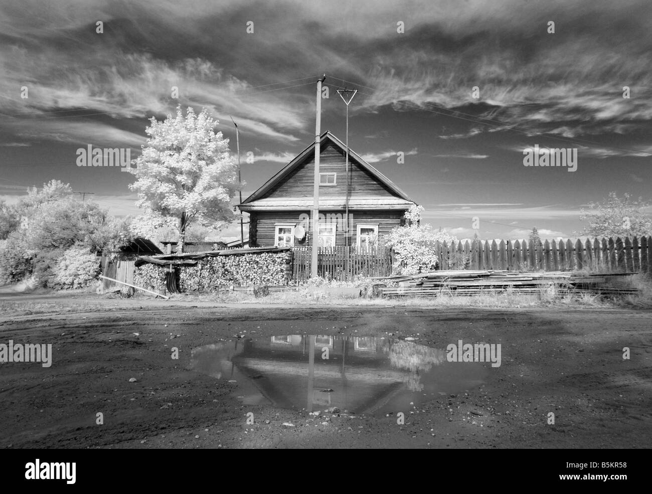 Infrared image of a traditional village house, Leningrad region, Russia ...