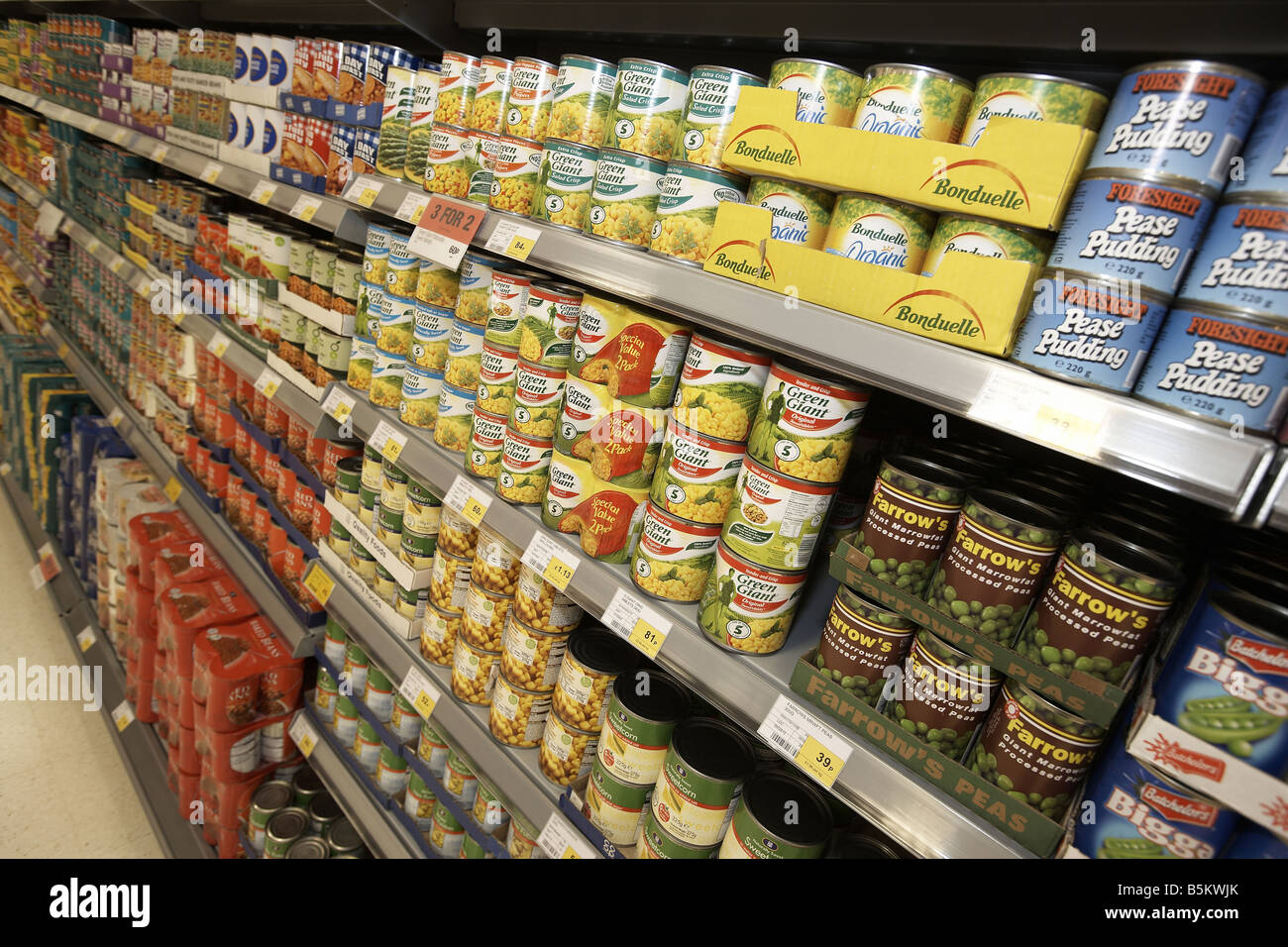 Canned tinned food stacked on supermarket shelves Supermarket interior ... Canned tinned food stacked on supermarket shelves Supermarket interior ...
