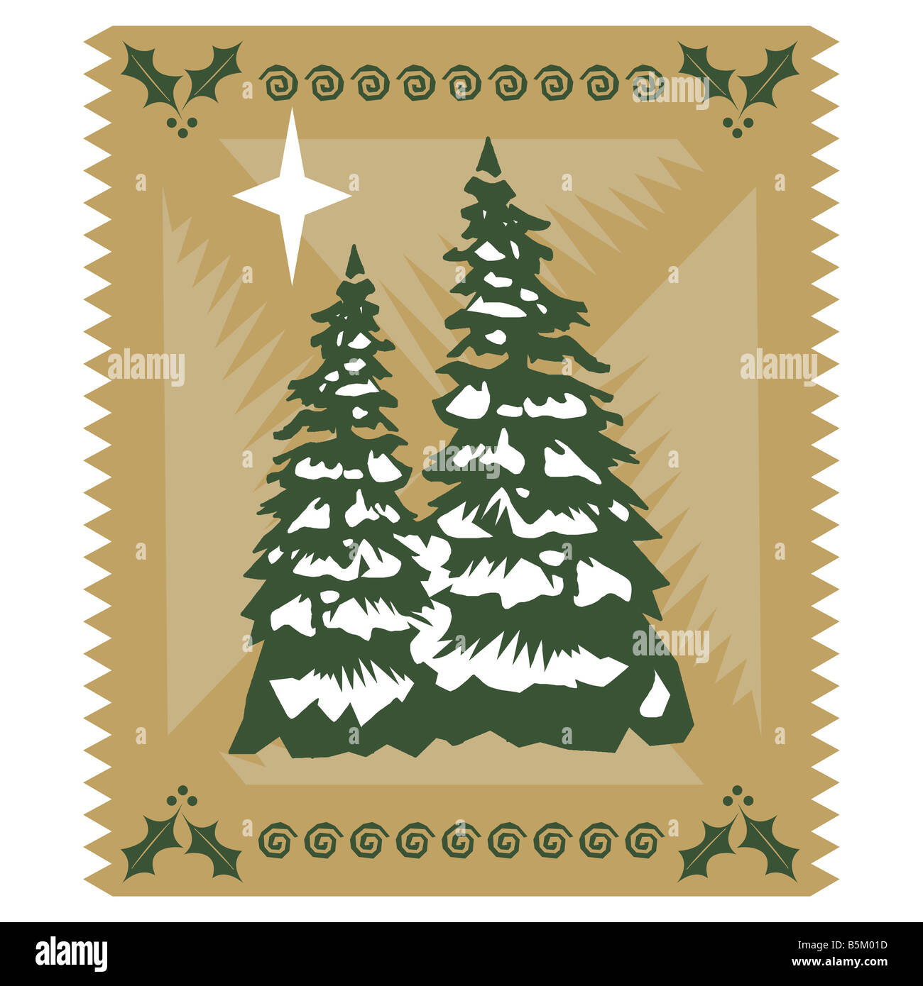 Stylized Christmas card with Evergreen Stock Photo - Alamy
