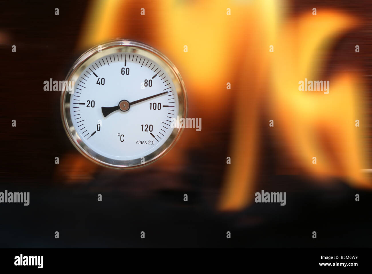 close up picture of a temperature meter with natural gas burner in ...