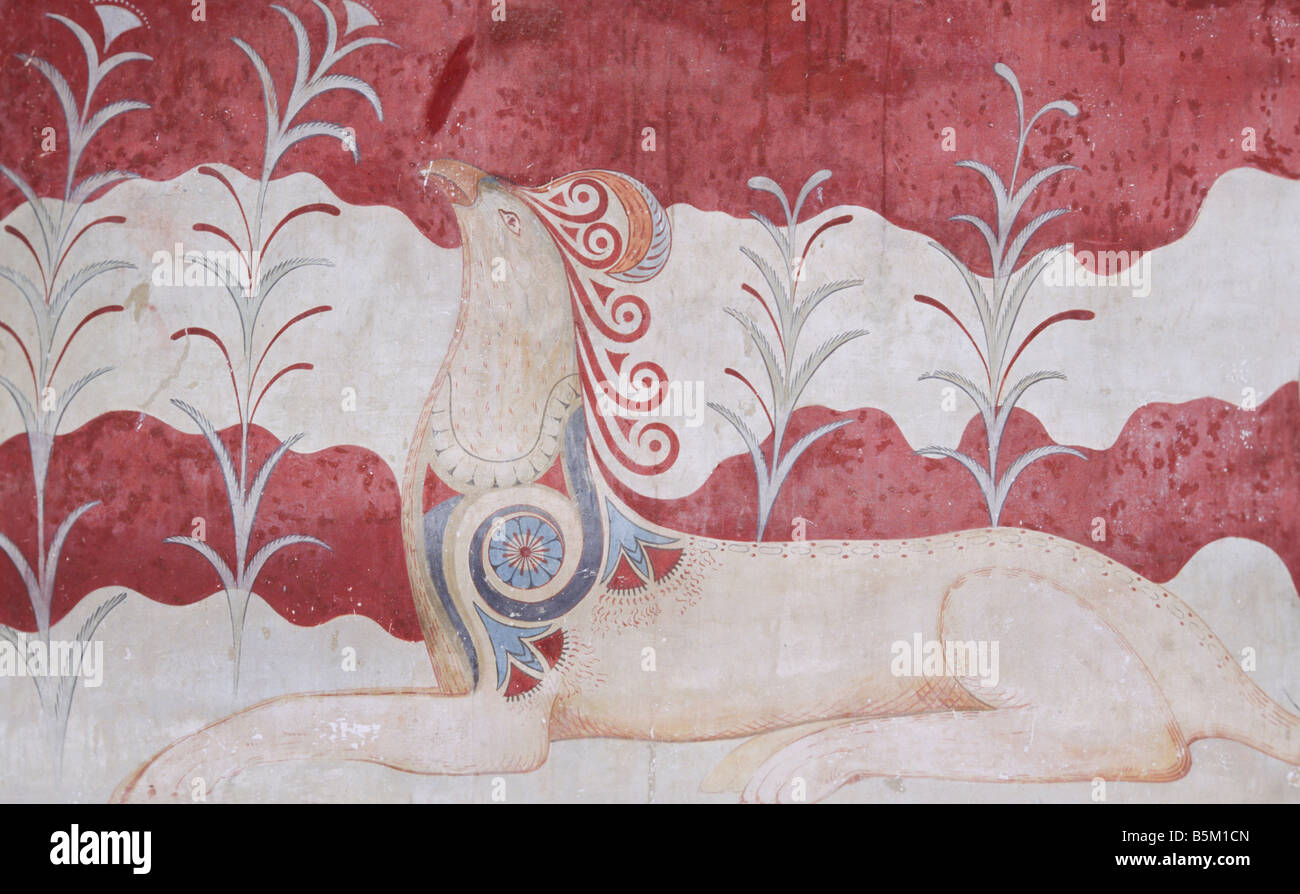 Griffin fresco The Throne Room Palace of Knossos Crete Greece Stock ...