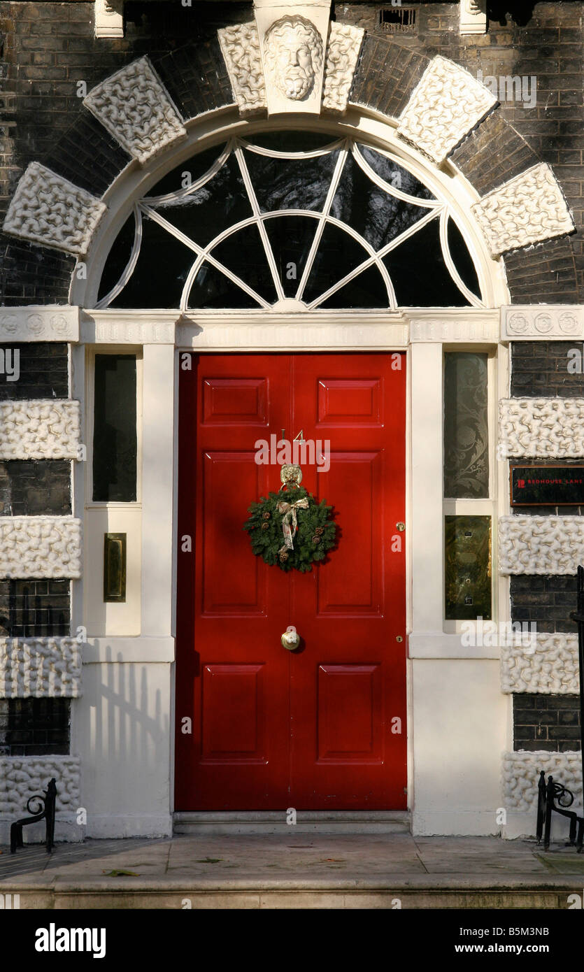 Bedford Square, detail of ornate door at Christmas with Holy, perfectly ...