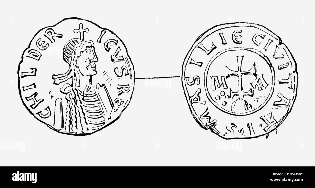 Childeric II, circa 655 - 675, King of the Franks 673 - 675, portrait ...