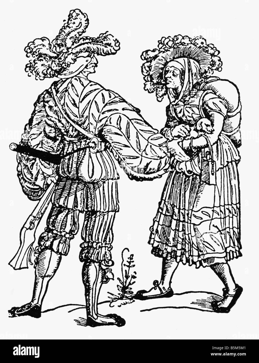 military, Landsknechts, Landsknecht and his wife, woodcut, early 16th ...