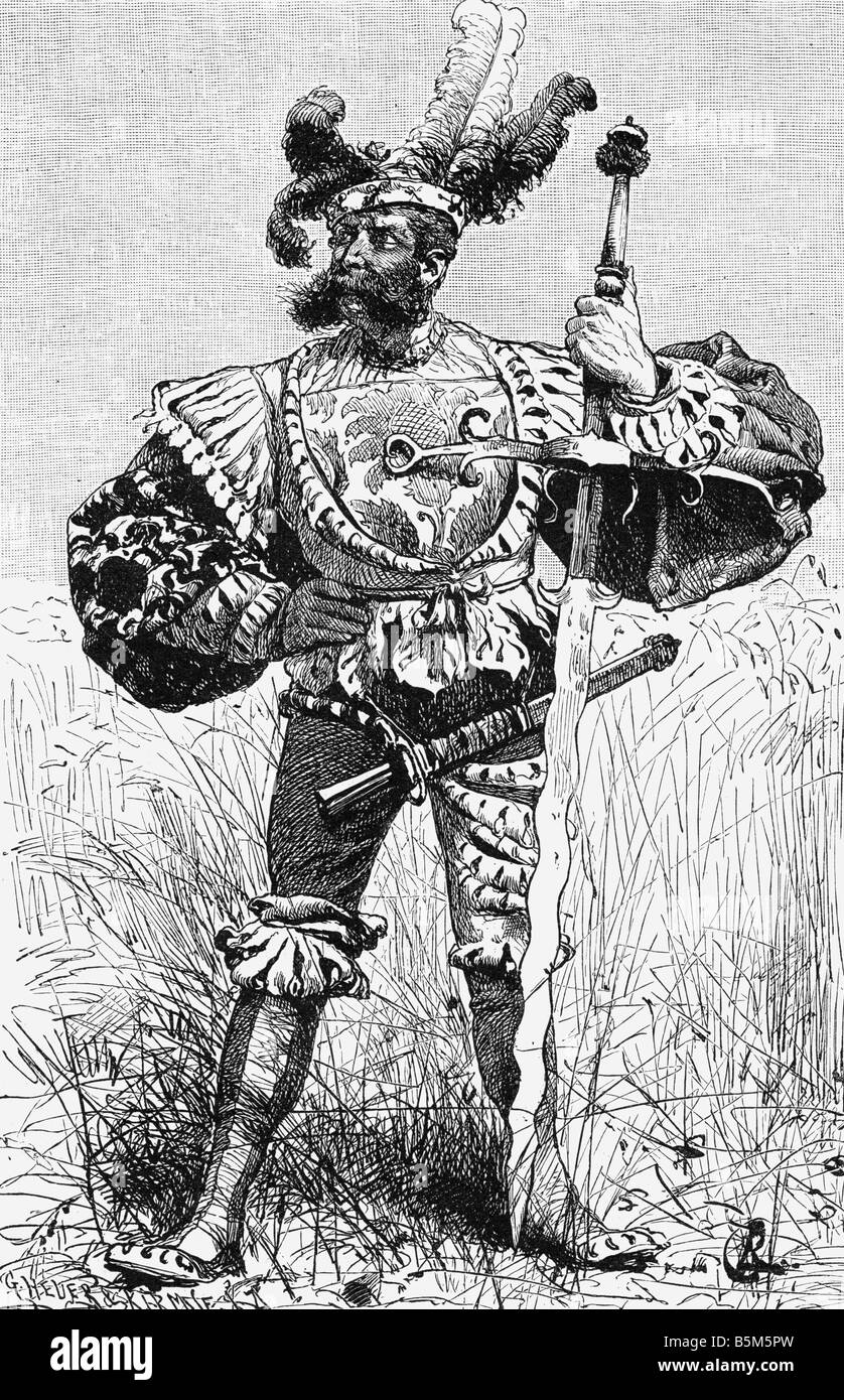 military, Landsknechts, Landsknecht with two hander sword, wood ...