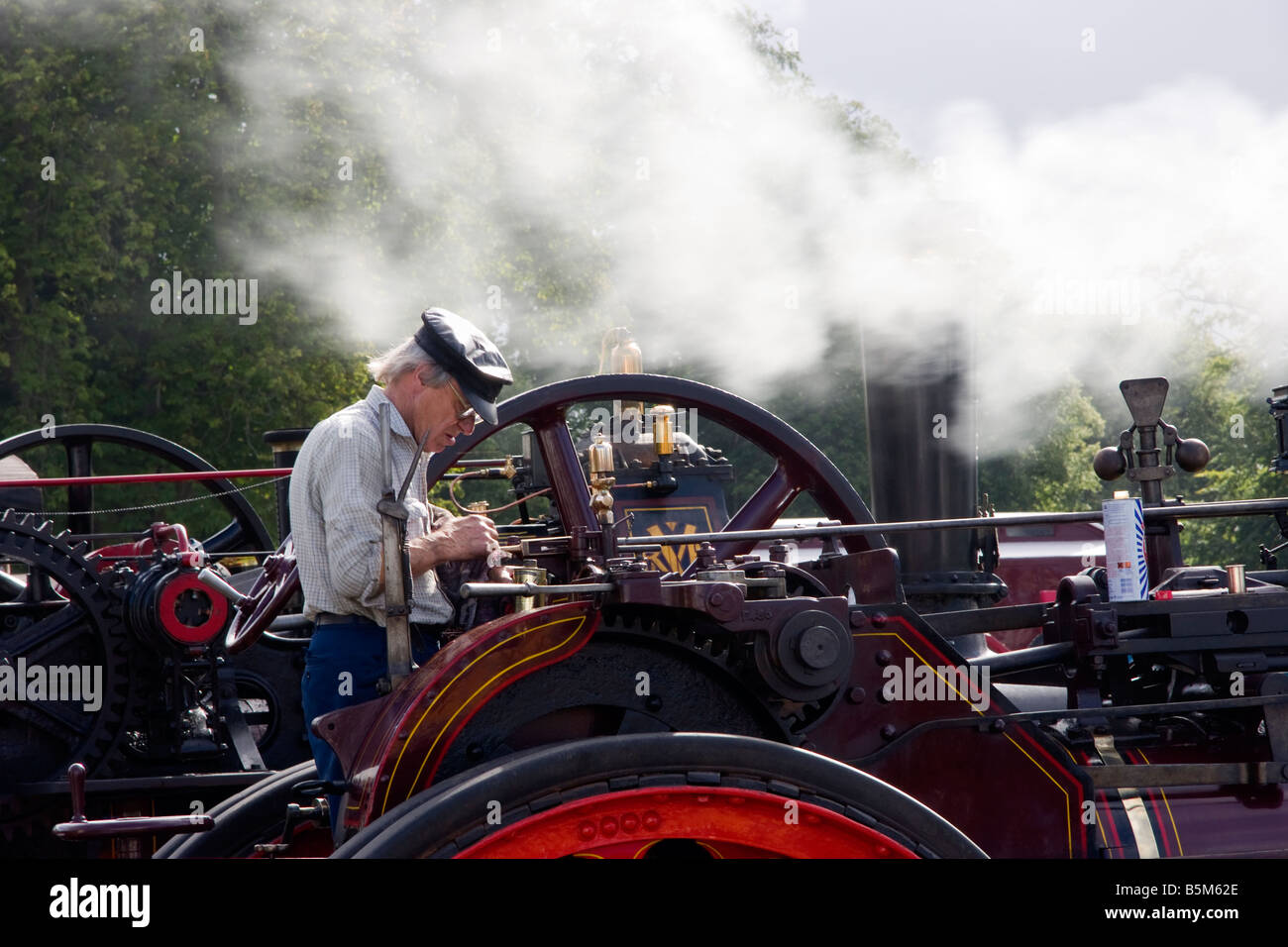 traction engines in steam with cleaning and maintenance worker at the ...