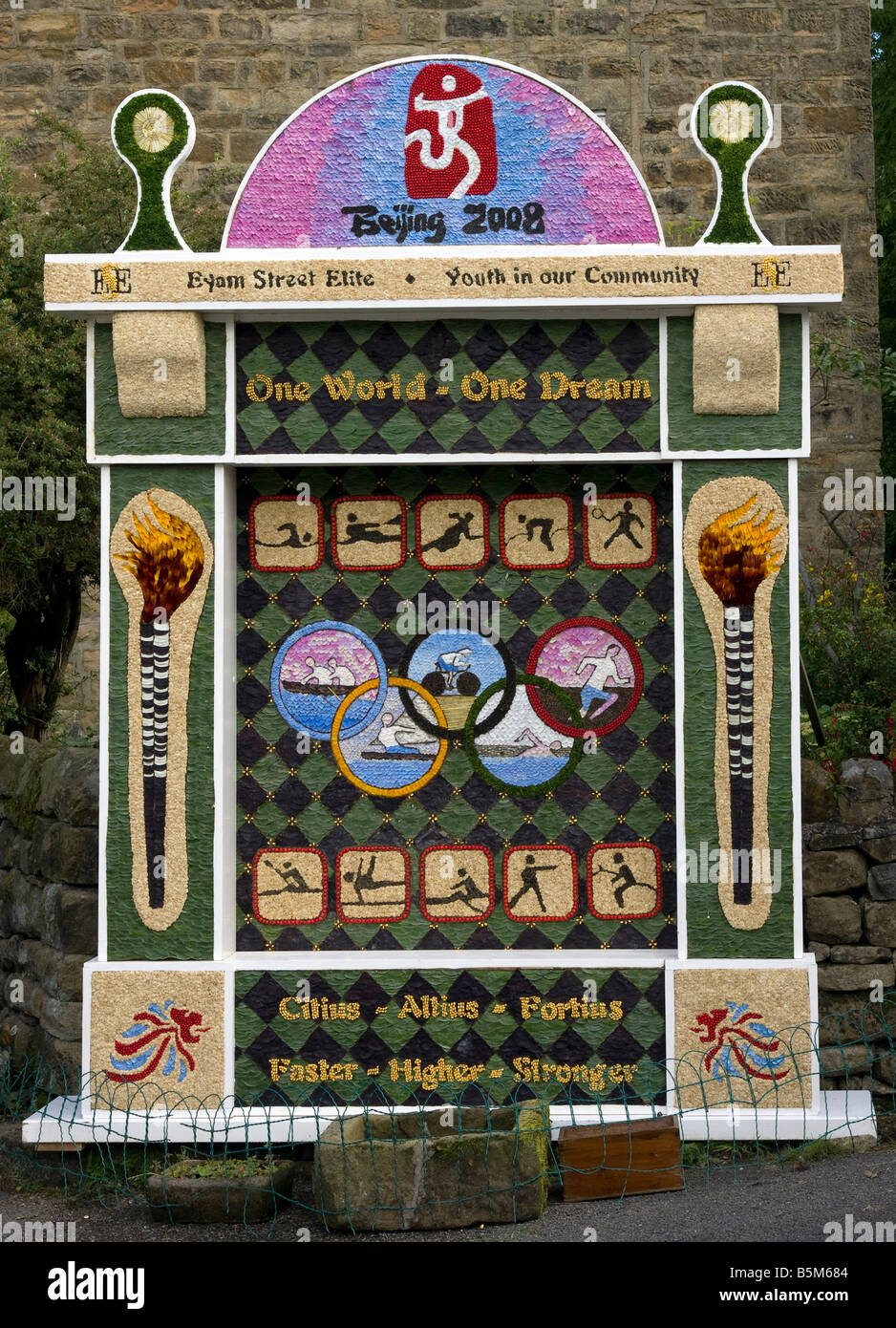2008 well dressing at eyam village on olympic theme Stock Photo - Alamy