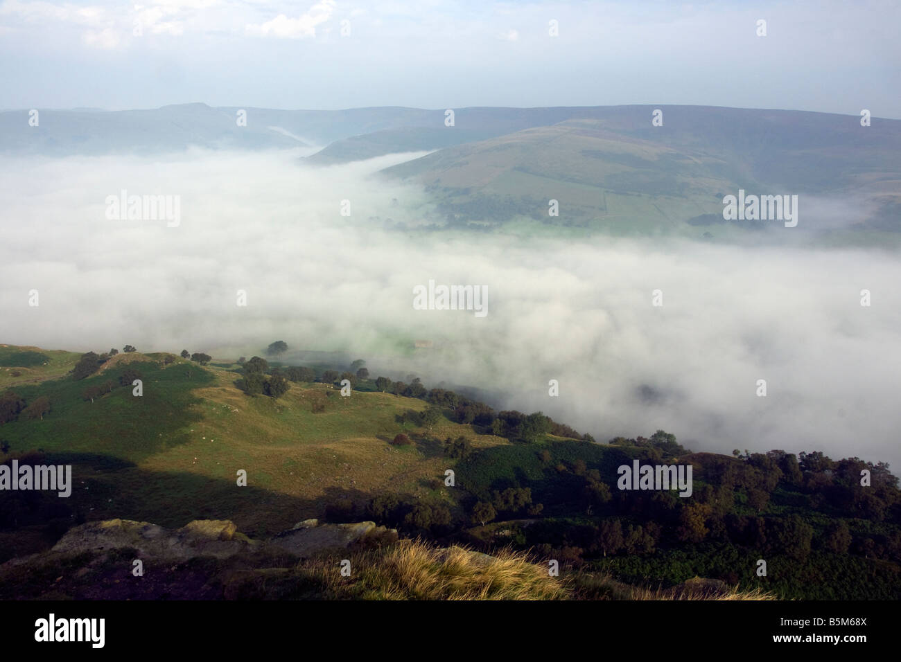 landscape looking over the edale valley from the mam tor ridge in the ...