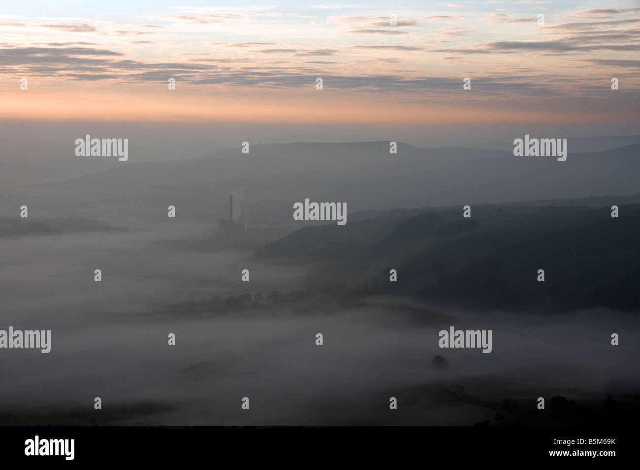 peak district dawn landscape from mam tor over the castleton valley ...