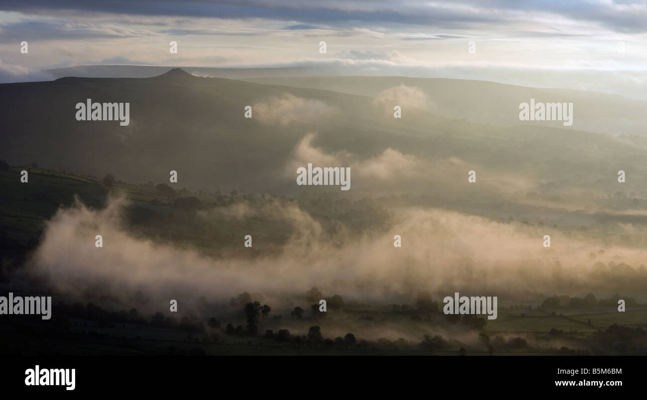 castleton valley from mam tor in the english peak district with low ...