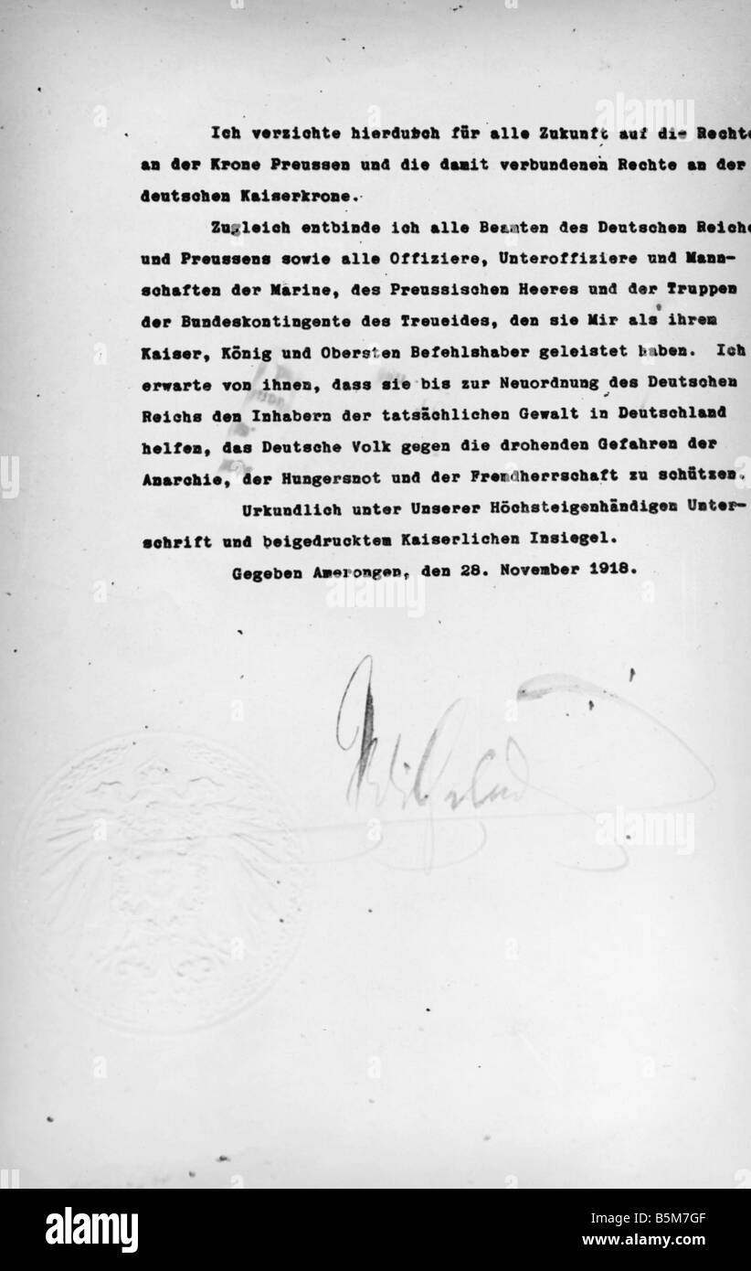 1 W46 T1918 B Wilhelm II Abdication Proclamation Wilhelm II German ...