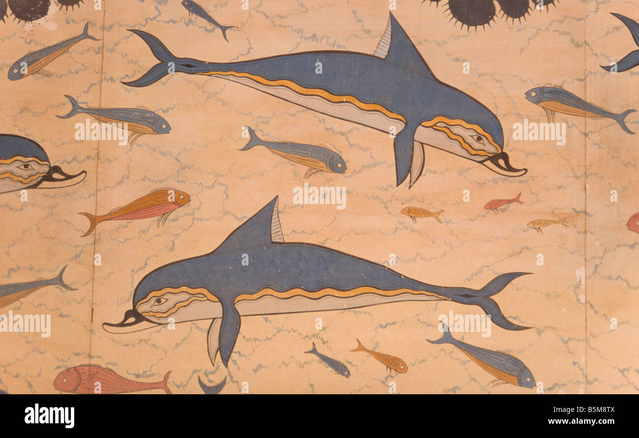 Dolphin fresco in the Queens Megaron at the Palace of Knossos Crete ...