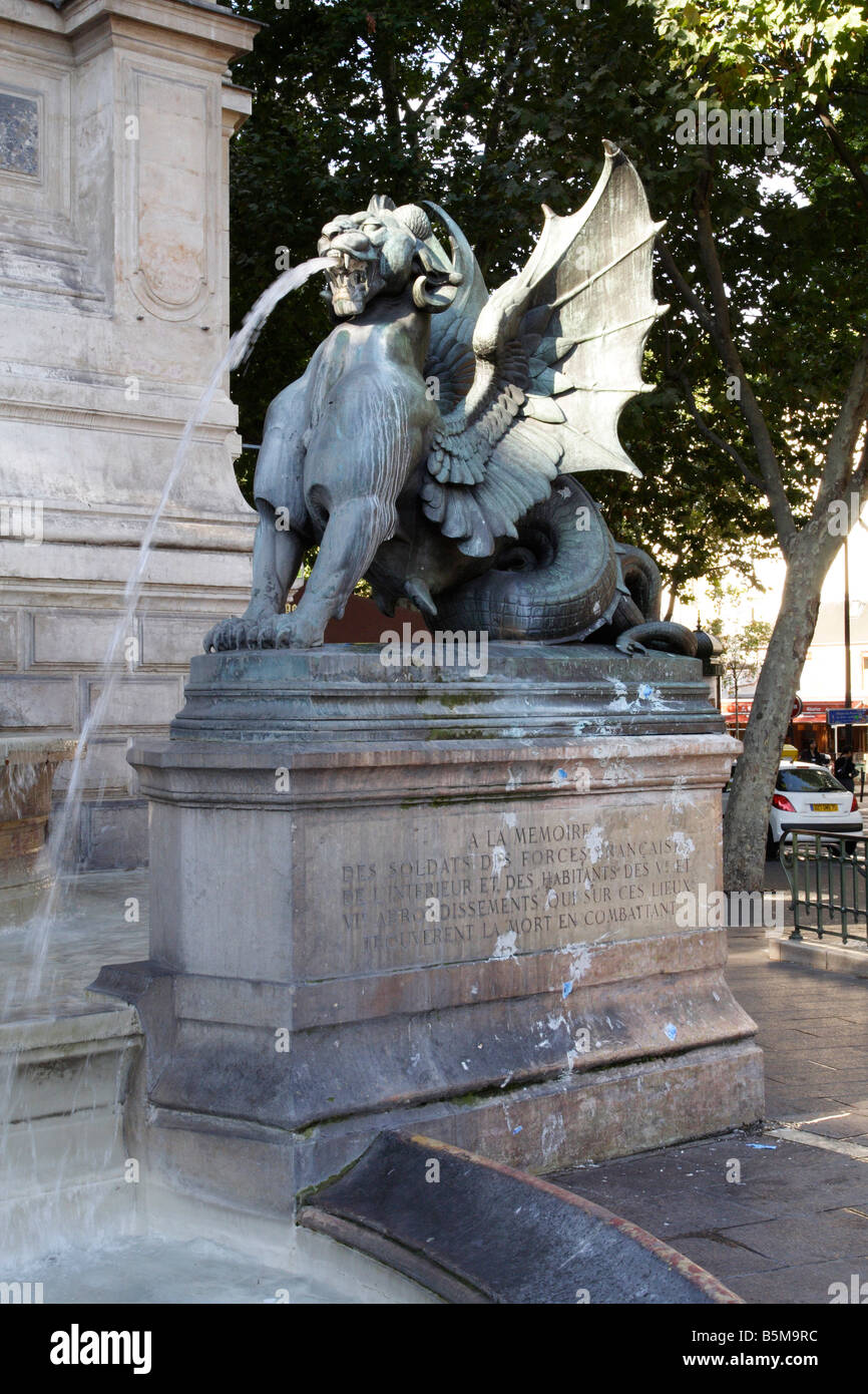 Dragon fountain in Place St. Michel, Paris constructed by Gabriel ...