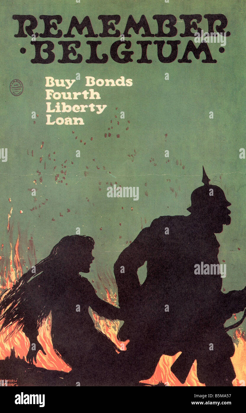 2 G55 P1 1917 6 Remember Belgium Propaganda Poster History World War I ...