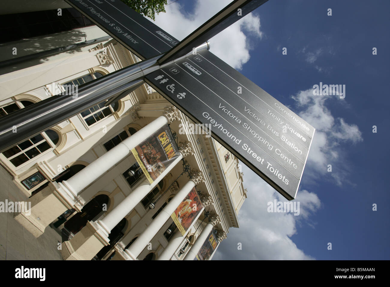 City of Nottingham, England. A tourist direction sign with the Theatre ...