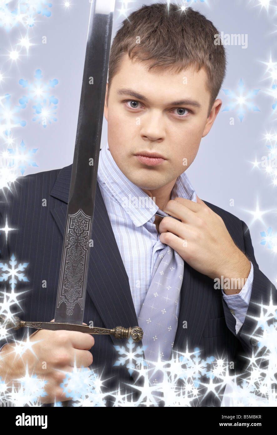 portrait of aggressive corporate worker with sword Stock Photo - Alamy