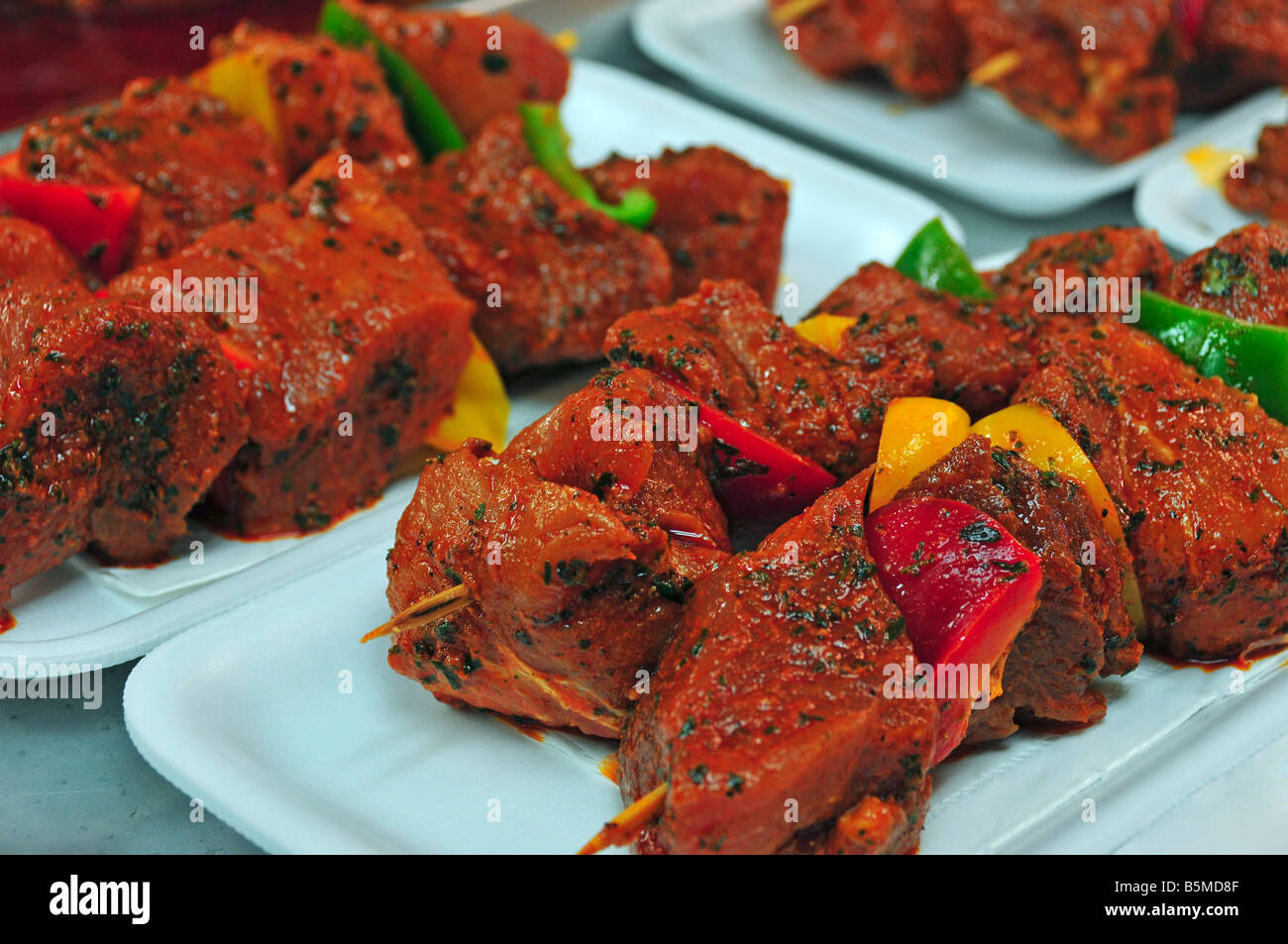 Raw meat brochettes Stock Photo - Alamy