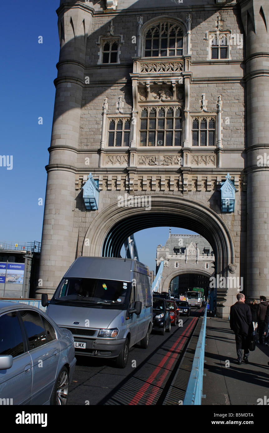 Traffic on Tower Bridge London UK Stock Photo - Alamy