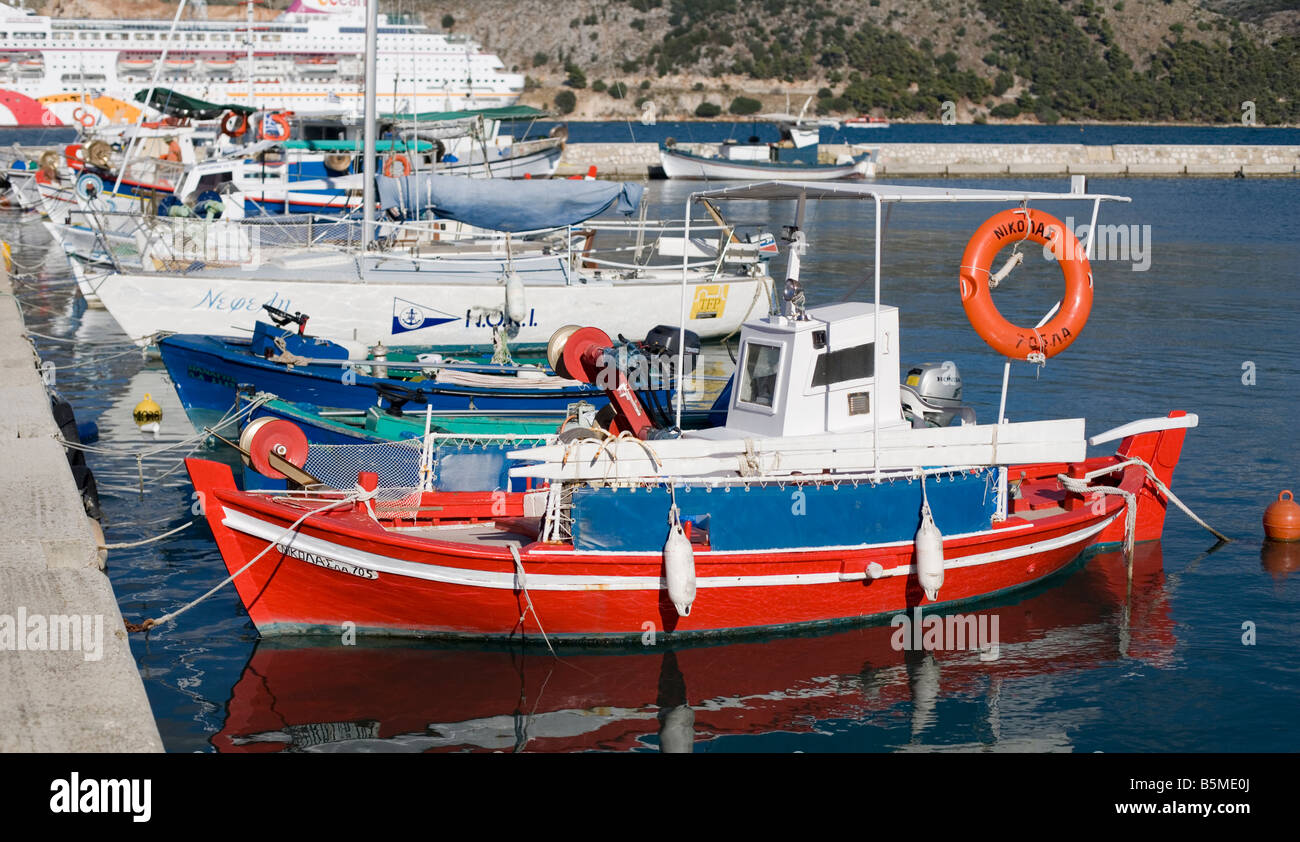 Fishing boats in small harbour Argostoli Kefalonia Greece Stock Photo ...