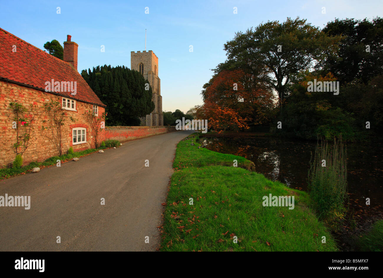 The duck pond and church at Old Hunstanton, Norfolk, England Stock ...