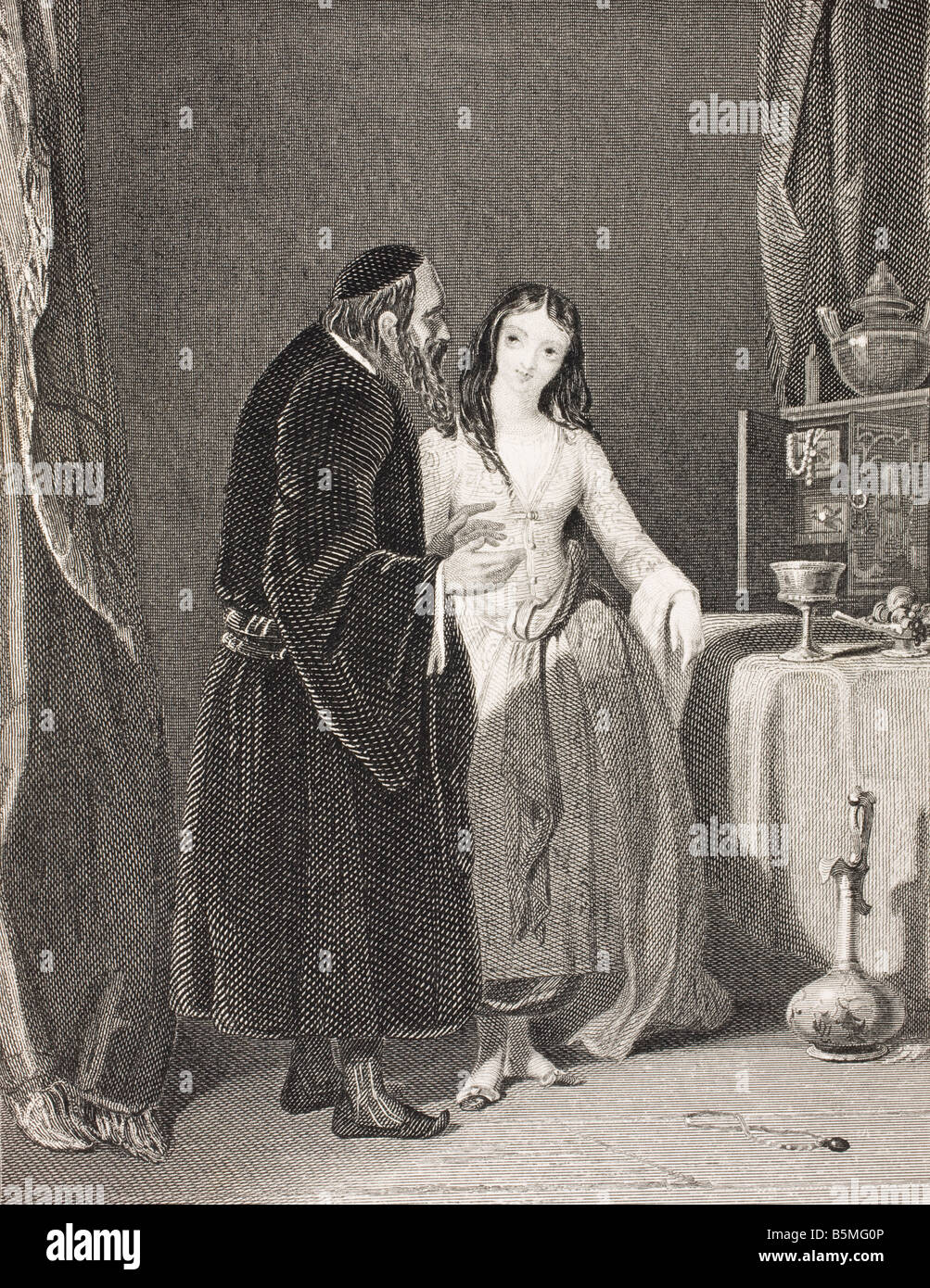 Jessica and Shylock. Illustration to the play The Merchant of Venice by ...