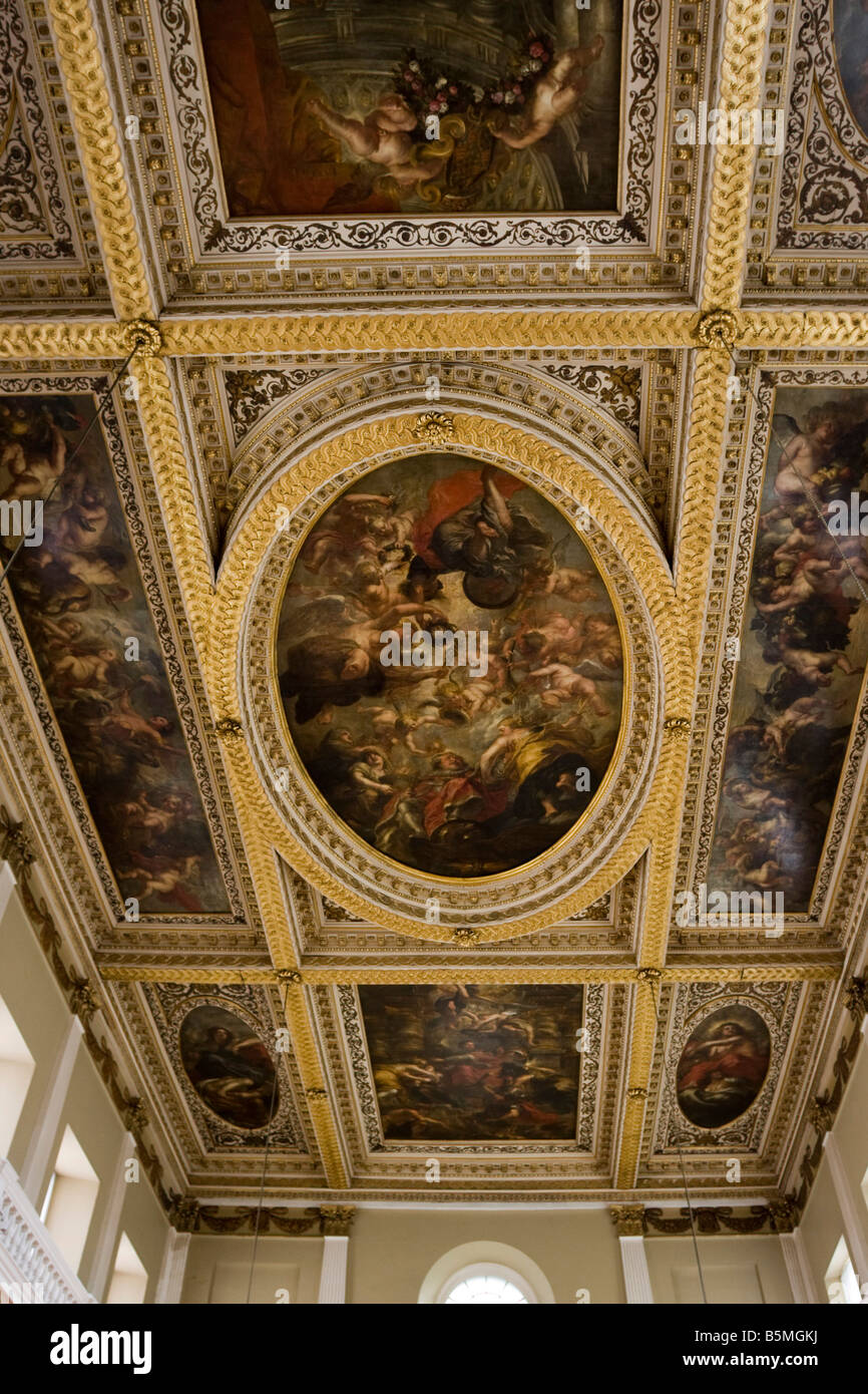 Painted ceiling the Banqueting House Whitehall London England.The only ...