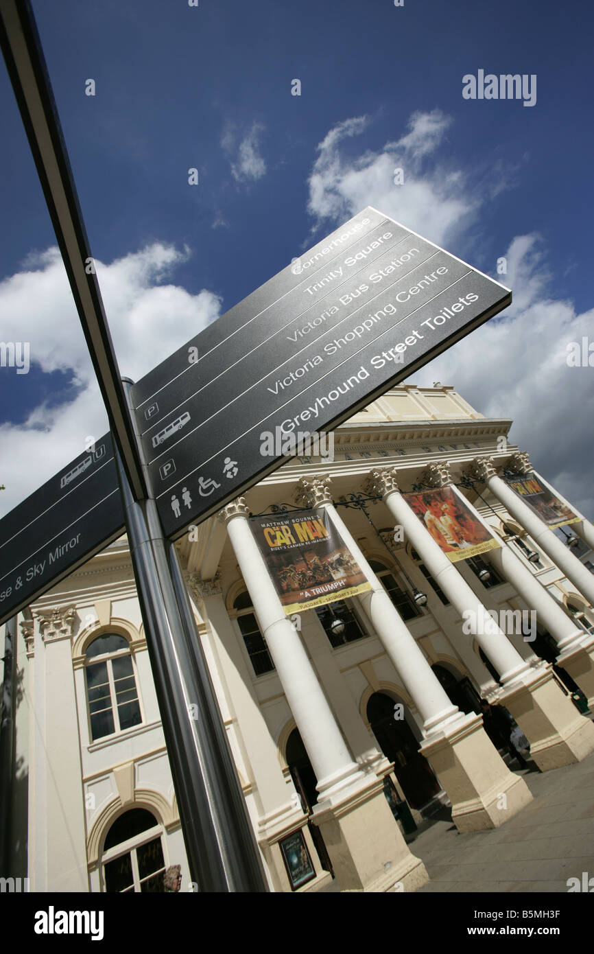 City of Nottingham, England. A tourist direction sign with the Theatre ...